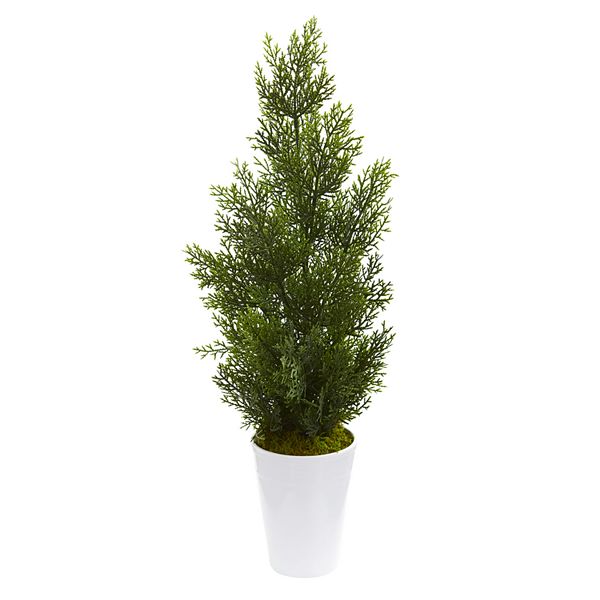 nearly natural 27-In. Mini Cedar Artificial Pine Tree in Decorative ...