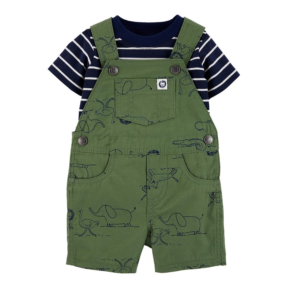 Baby Boy Carter's 2 Piece Striped Tee & Animals Shortalls Set