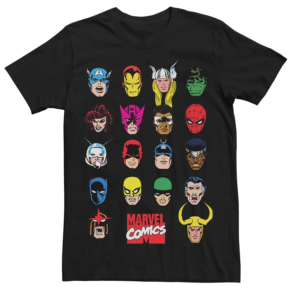 Men's Marvel Retro Hero Masks And Faces Poster Tee