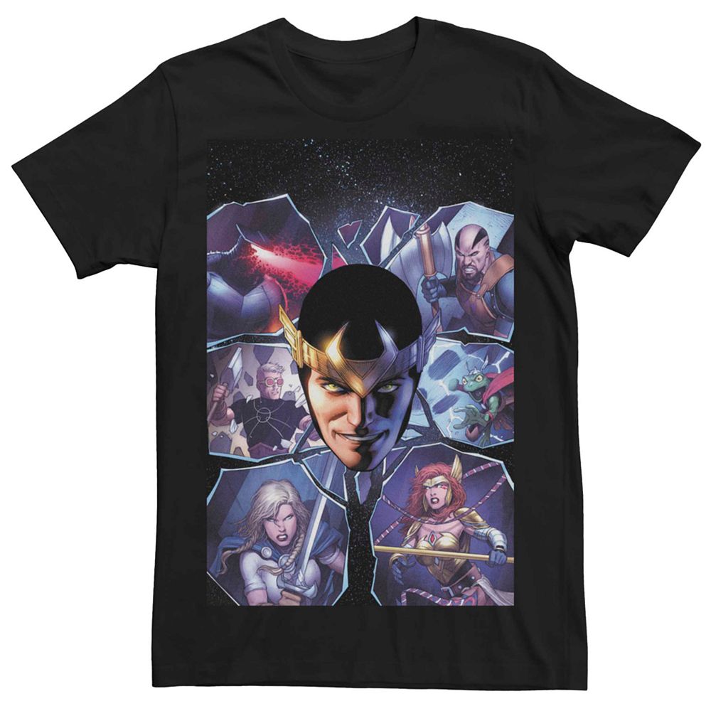 Juniors' Marvel's Avengers Loki Shatter Group Comic Cover Tee
