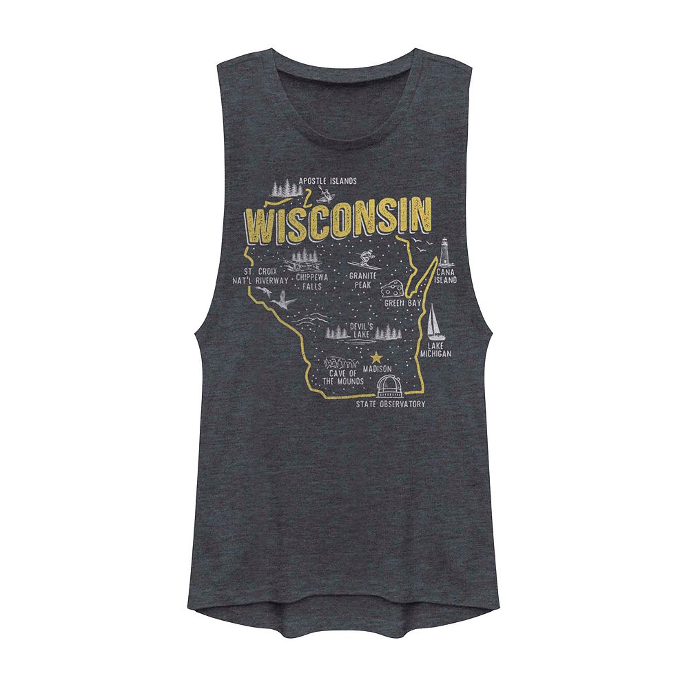 Juniors' Fifth Sun Wisconsin Map Muscle Tank Top