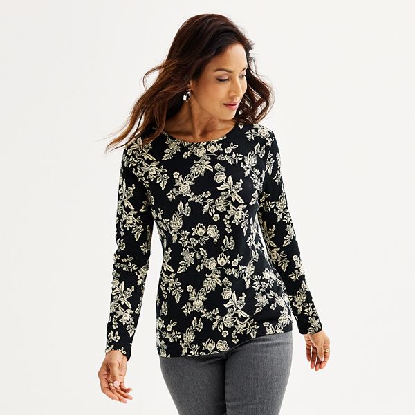 Women's Croft & Barrow® Essential Long-Sleeve Crewneck Tee - Black ...