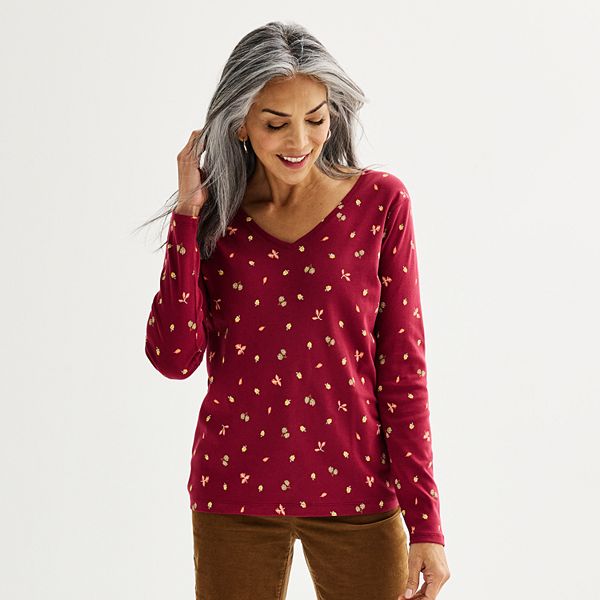 Women's Croft & Barrow® Essential Long Sleeve V-Neck Tee