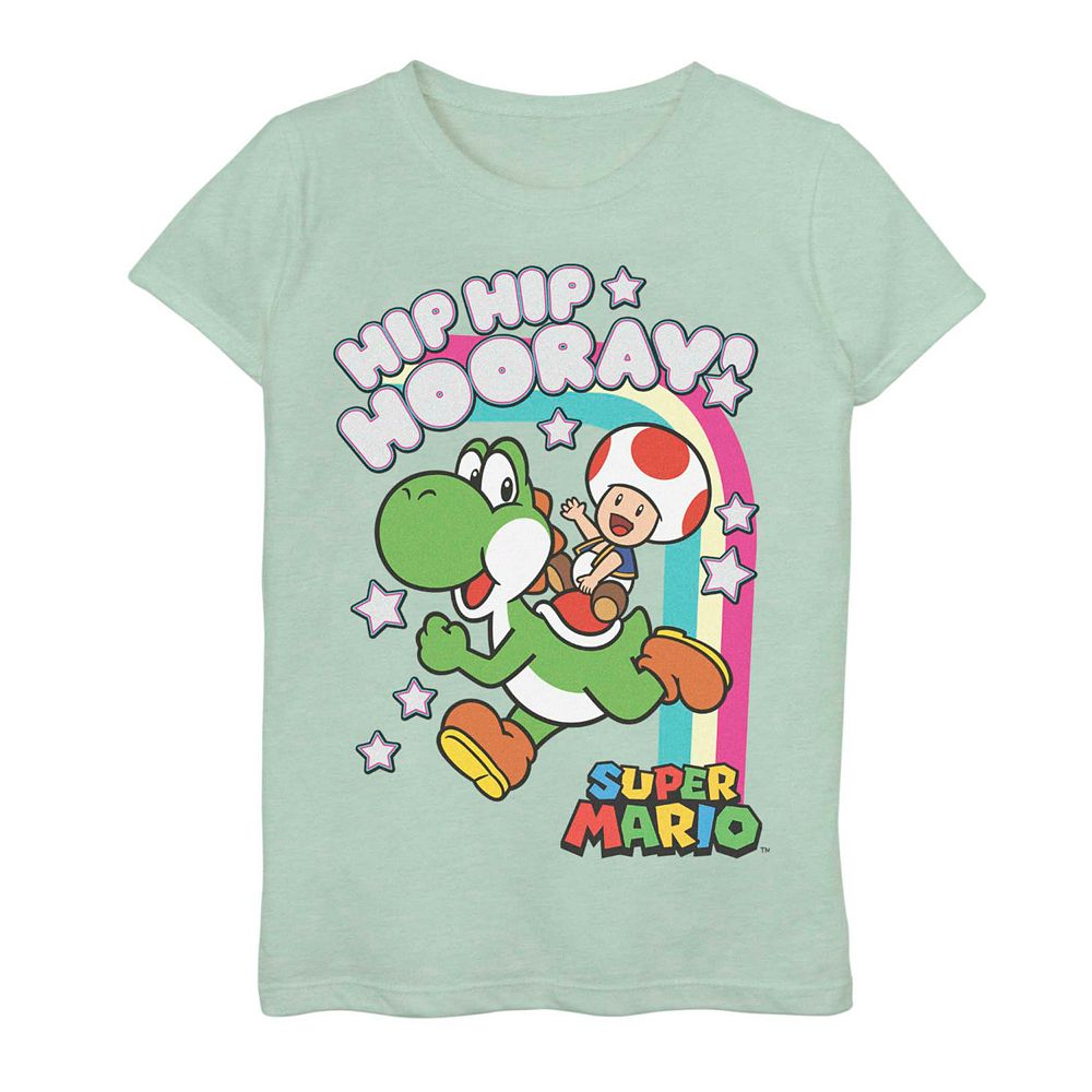 Girls 7-16 Nintendo Super Mario Toad On Yoshi Hip Hip Hooray Tee