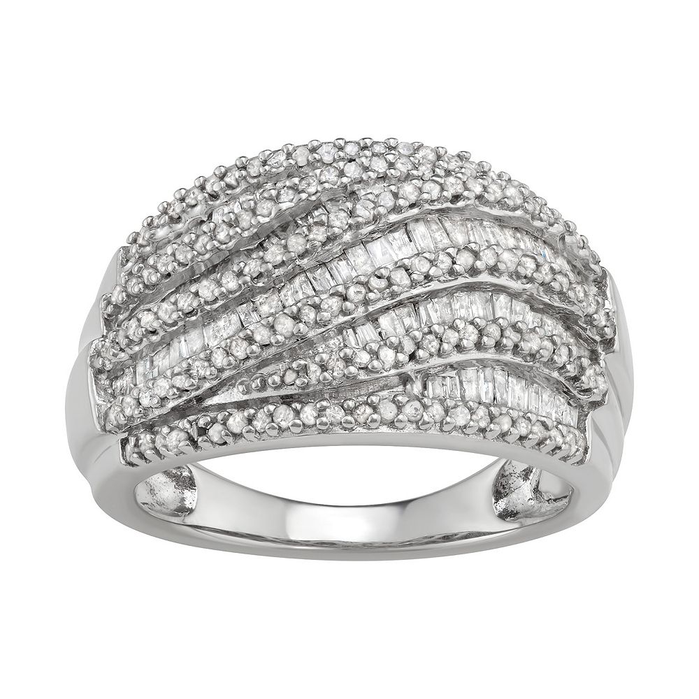 Sterling Silver 1 Carat T.W. Diamond Multi Row Ring