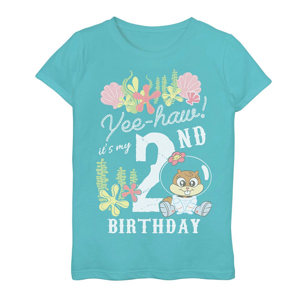 Girls 7-16 SpongeBob SquarePants Sandy Yee-Haw My 2nd Birthday Tee