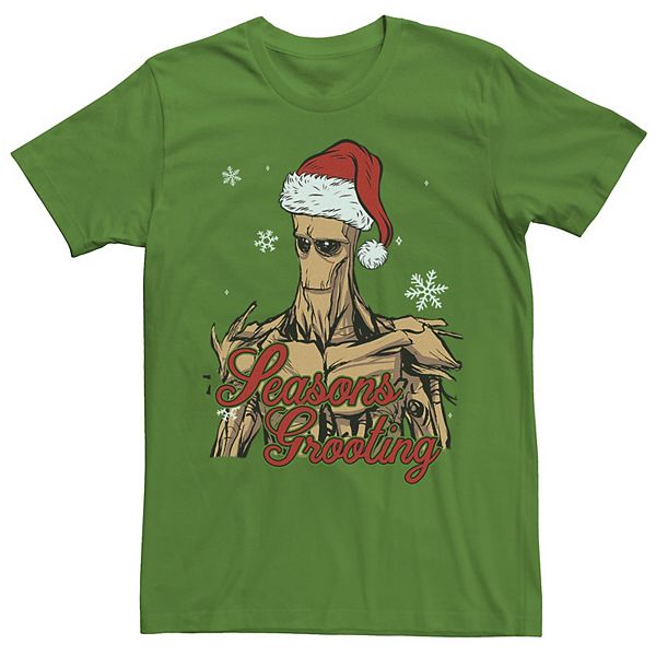 Men's Marvel Groot Santa Hat Seasons Grooting Short Sleeves Tee