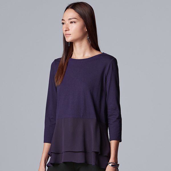 Women's Simply Vera Vera Wang 3/4 Sleeve Chiffon Peplum Tee
