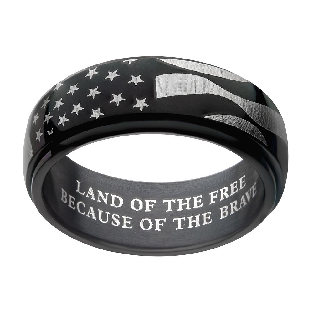 DANTE Men's Stainless Steel Black Ion Plated Spinner American Flag Ring