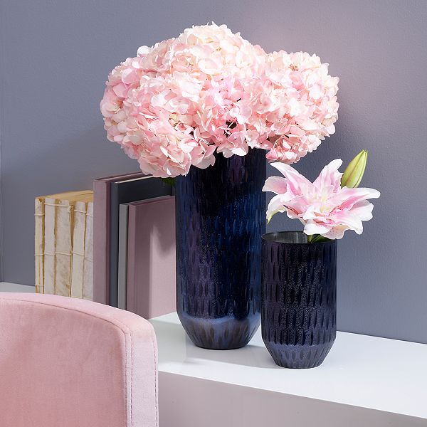 Scott Living Luxe Ink Blue Glass Thumbprint Vase