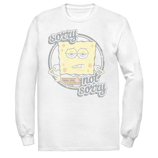 Men's Spongebob Sorry Not Sorry Distressed Circle Portrait Long Sleeve Tee