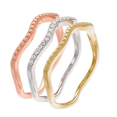 Brilliance Tri-Tone Ring Set with Crystals