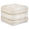 Simpli Home Sommer Contemporary Square Pouf - Natural Handloom Woven Pattern