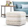 Simpli Home Sommer Contemporary Square Pouf - Natural Handloom Woven Pattern