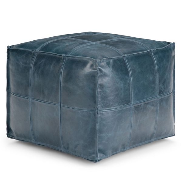 Simpli Home Manning Contemporary Square Pouf - Teal Leather