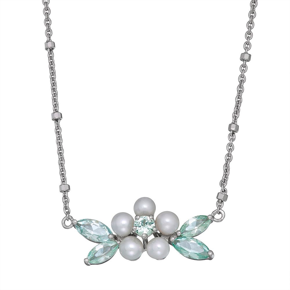 Classic Treasures Freshwater Cultured Pearl & Lab Created Spinel Flower Necklace