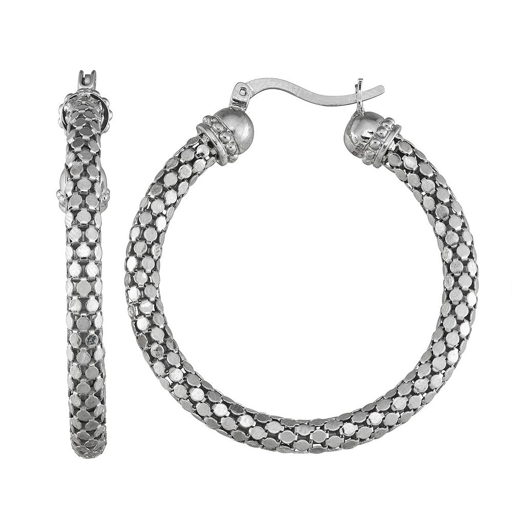 Sterling Silver Mesh Hoop Earrings