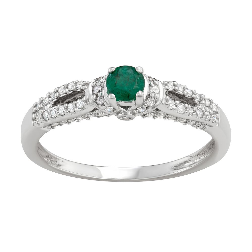 HDI 14k White Gold 1/3 Carat T.W. Diamond & Emerald Engagement Ring