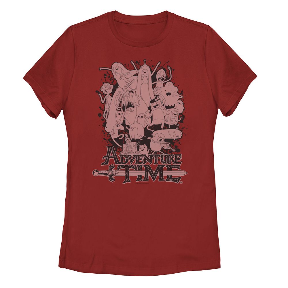 Juniors' Adventure Time Pink Hue Group Shot Portrait Tee