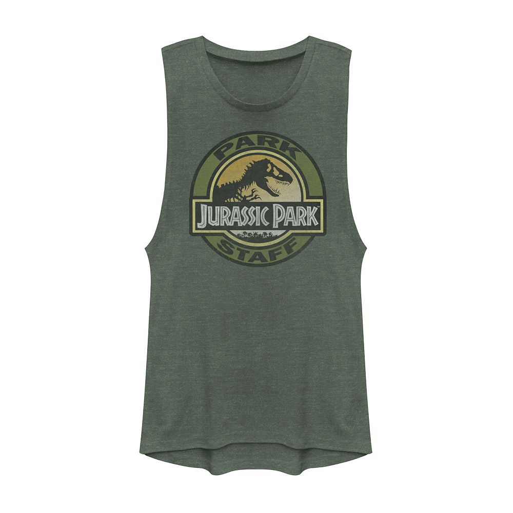 Juniors' Jurassic Park Park Staff Badge Muscle Tank Top