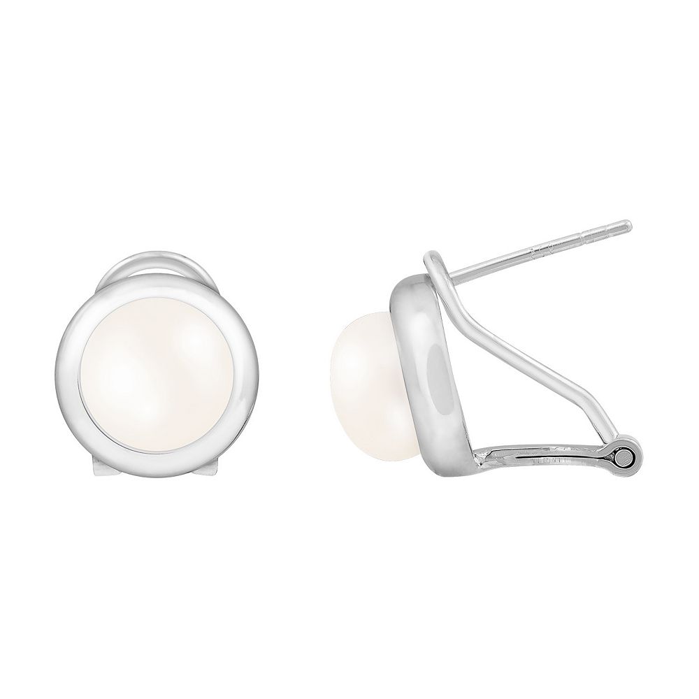 Splendid Pearls Freshwater Pearl Sterling Silver Omega-Clip Stud Earrings