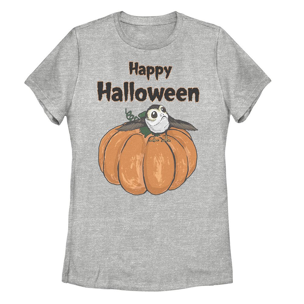 Juniors' Star Wars Porg On A Pumpkin Happy Halloween Tee