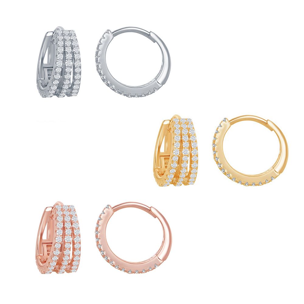 Argento Bella 3-pair Tri-Color CZ Hoop Earrings