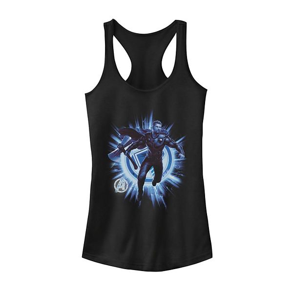 Juniors' Marvel Thor Glowing Logo Portrait Overlay Tank Top