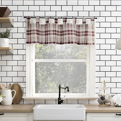 No. 918 Blair Farmhouse Plaid Semi Sheer Tab Top Kitchen Curtain Valance