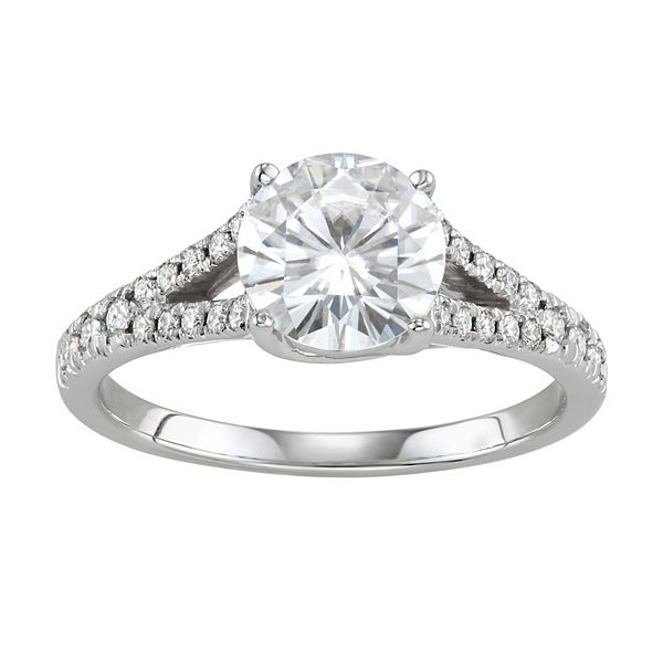 14k White Gold Moissanite By Charles And Colvard Round Split Shank Ring 2