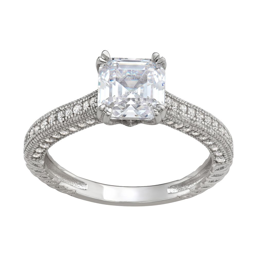 Contessa Di Capri Sterling Silver Asscher Cut Cubic Zirconia Ring