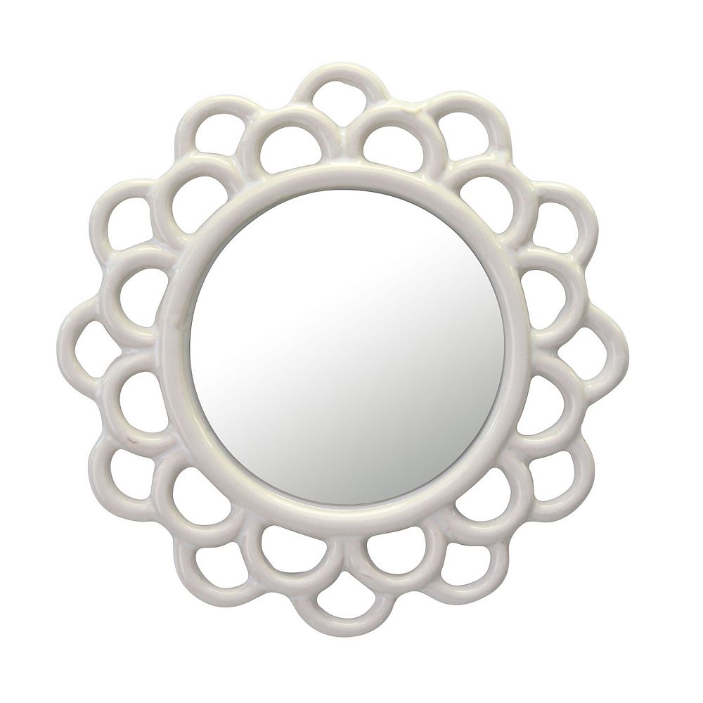 Decorative Round Ivory White Cutout Ceramic Wall Hanging Mirror