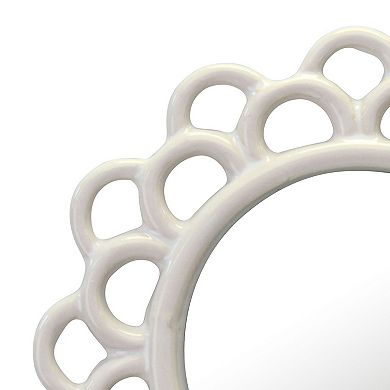 Decorative Round Ivory White Cutout Ceramic Wall Hanging Mirror