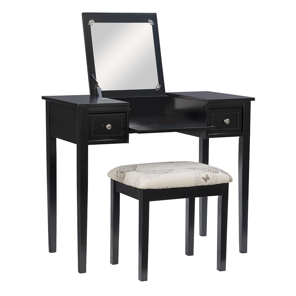 Linon Silver Butterfly Vanity and Stool