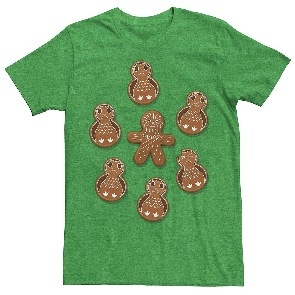 Men's Star Wars Chewie Porg Gingerbread Cookies Christmas Graphic Tee