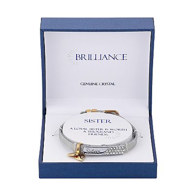Brilliance Two Tone Sisters Bar Bracelet with Crystal Accents