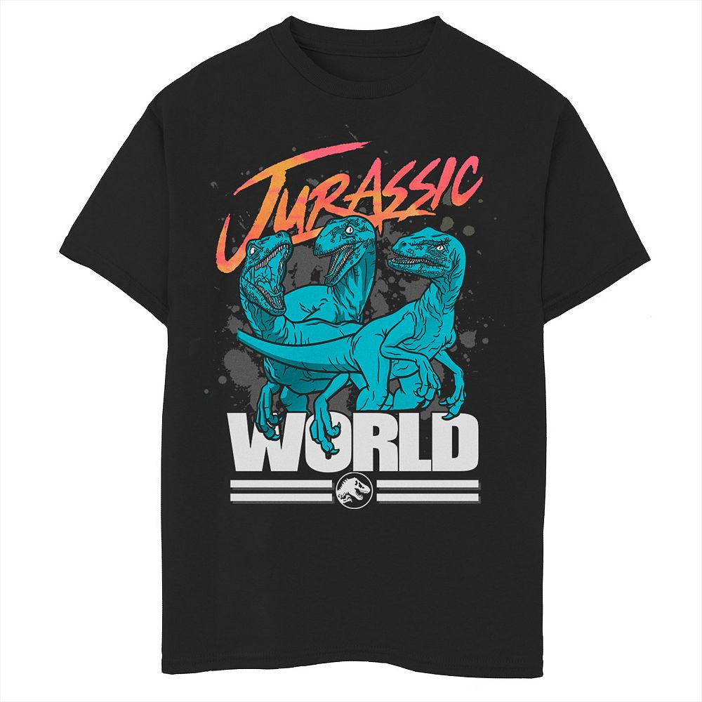 Boys 8-20 Jurassic World Colorful Raptor Trio Paint Splatter Logo ...