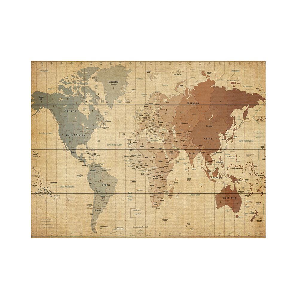 Trademark Fine Art Michael Tompsett 'Time Zones Map of the World' Wood ...