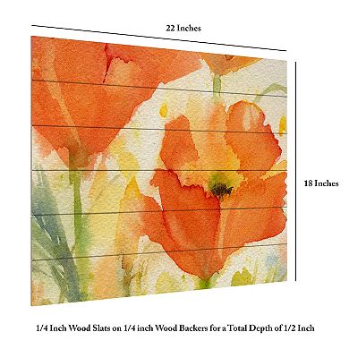 Trademark Fine Art Field of Poppies Golden Wood Slat Wall Art