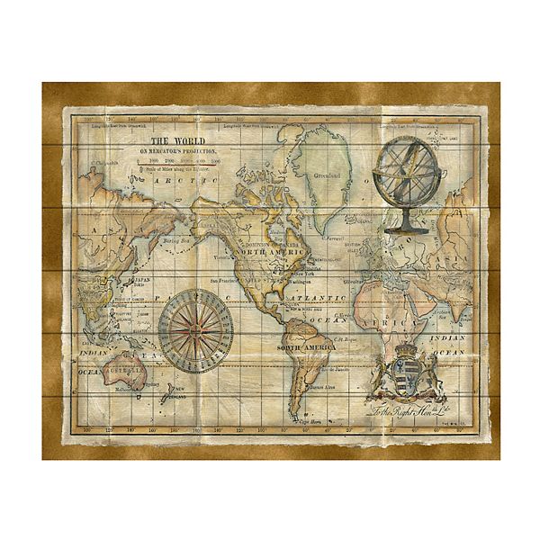 Trademark Fine Art Antique World Map Framed Wood Slat Wall Art