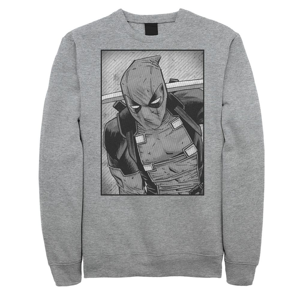 Men's Marvel Deadpool Grayscale Striped Distress Sweatshirt