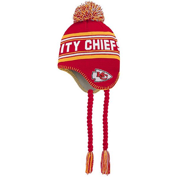 Youth Red/Yellow Kansas City Chiefs Jacquard Tassel Knit Hat with Pom