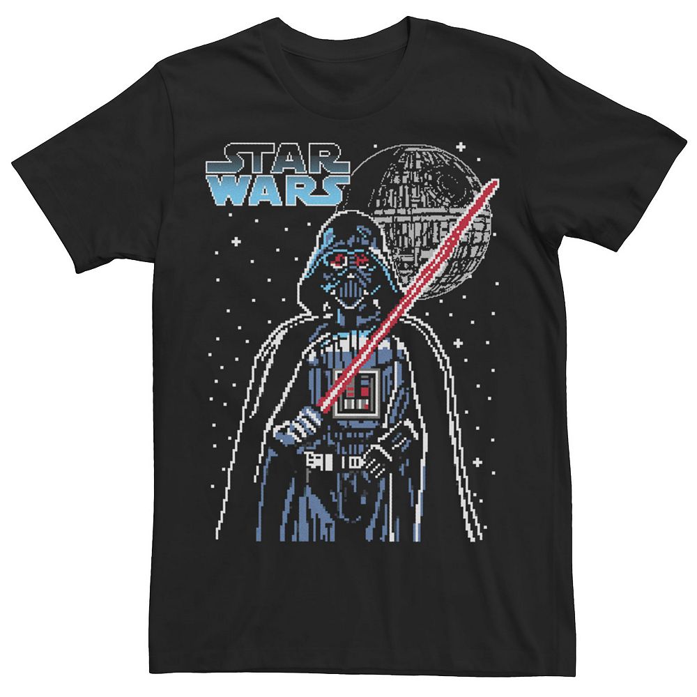Men's Star Wars 8-bit Pixel Darth Vader Death Star Tee