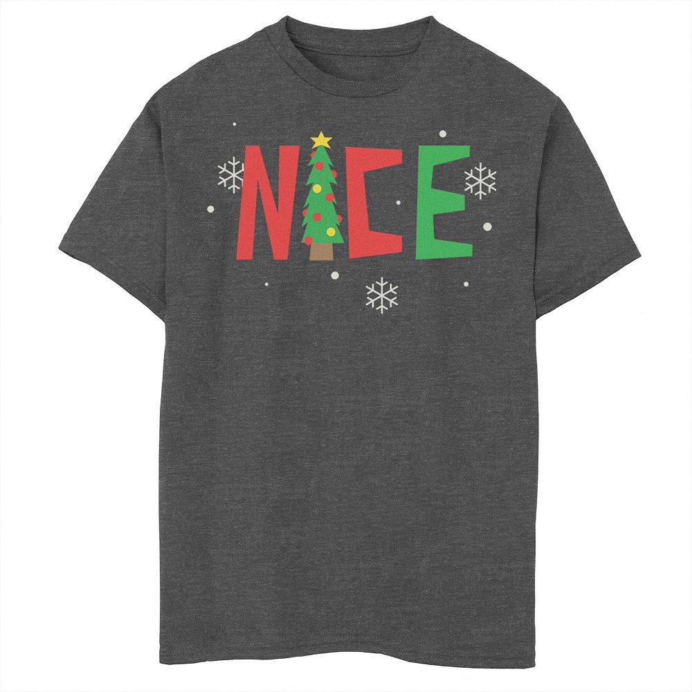 Boys 6-20 Nice Cut-Out Letters Christmas Tree Tee