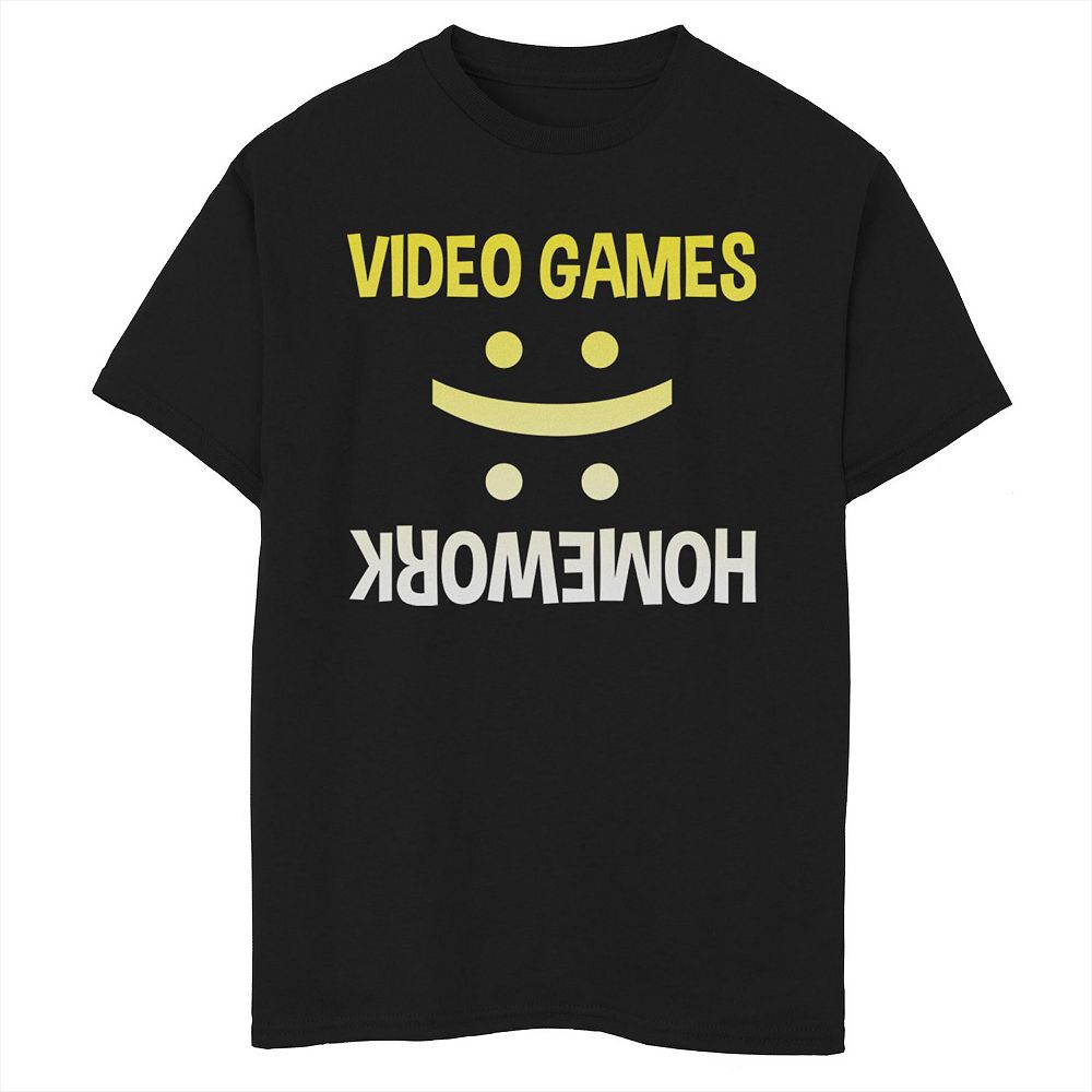 Boys 6-20 Video Games Homework Sad Happy Graphic Tee