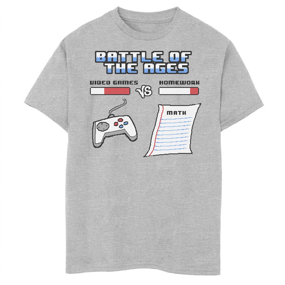 Boys 8-20 Battle of the Ages Games Vs Homework Graphic Tee
