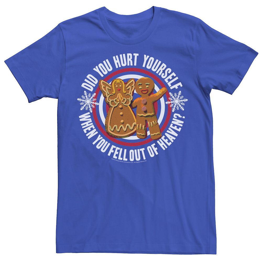 Men's Shrek Gingy Did You Hurt Yourself Holiday Circle Text Poster Tee
