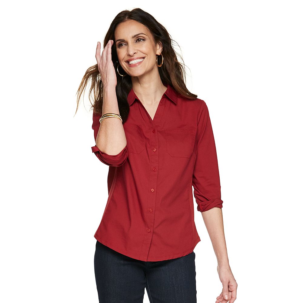 Women's Croft & Barrow® Knit-To-Fit Roll Tab Sleeve Shirt