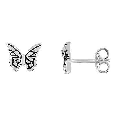 Silver butterfly stud earrings store
