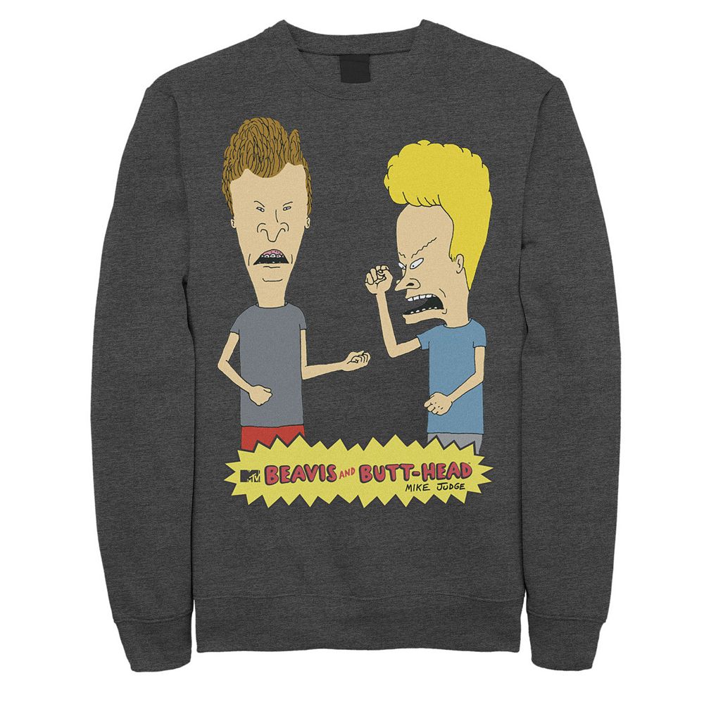 Men's Beavis and Butthead Fist Pump Distressed Portrait Sweatshirt